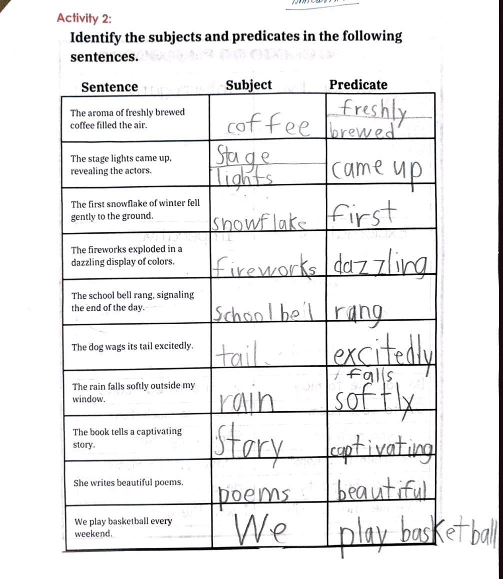 Identify the subjects and predicates in the | StudyX