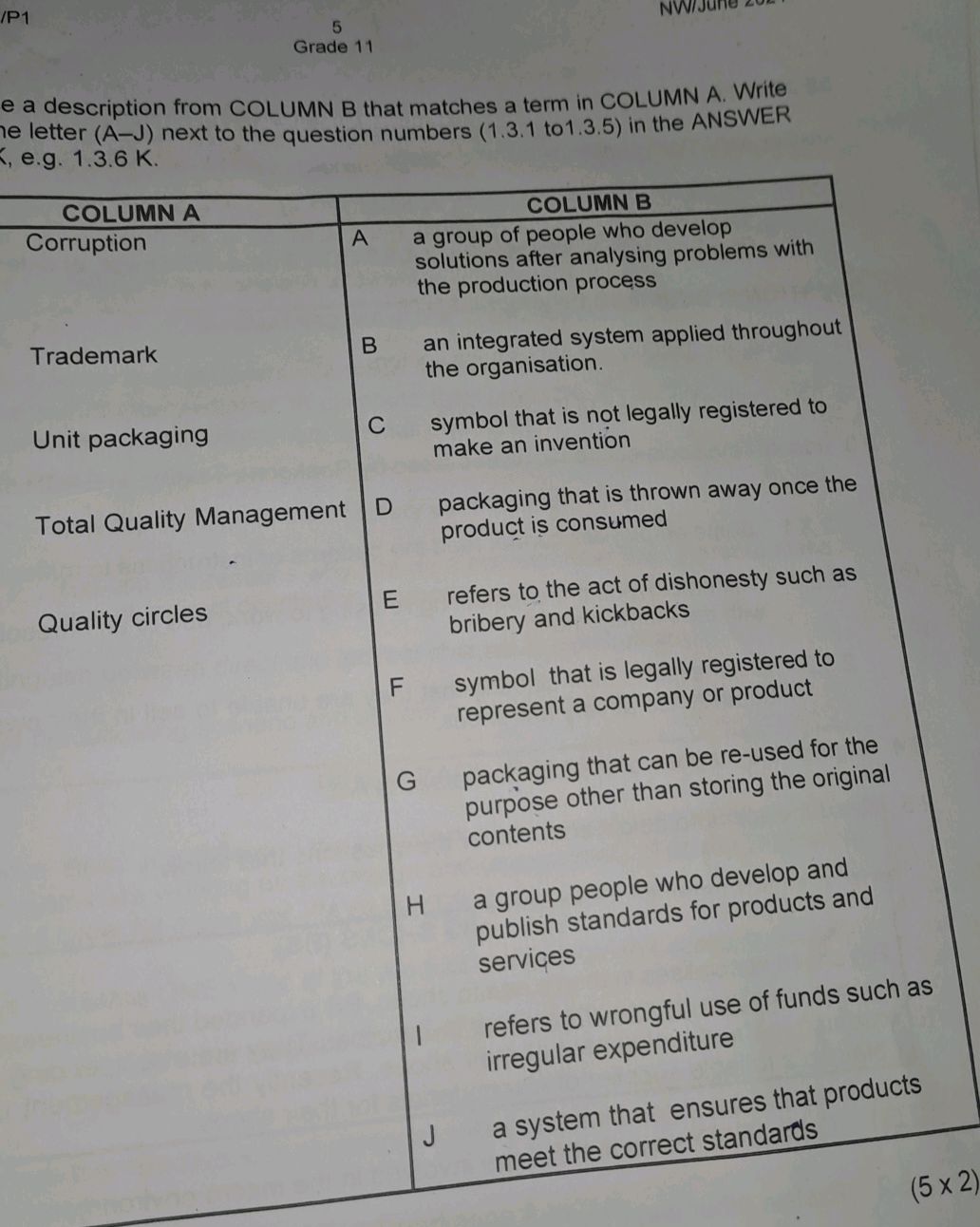 Match the description from COLUMN B that | StudyX