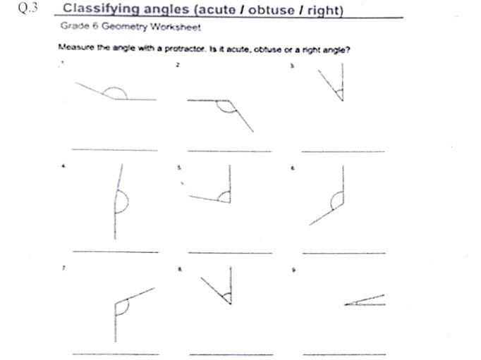 Q.3 Classifying angles (acute / obtuse / | StudyX