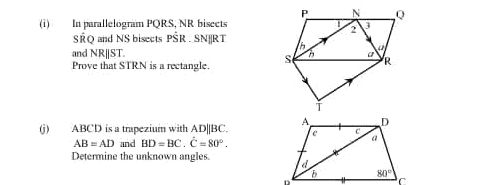(i) In parallelogram PQRS, NR bisects SRQ | StudyX