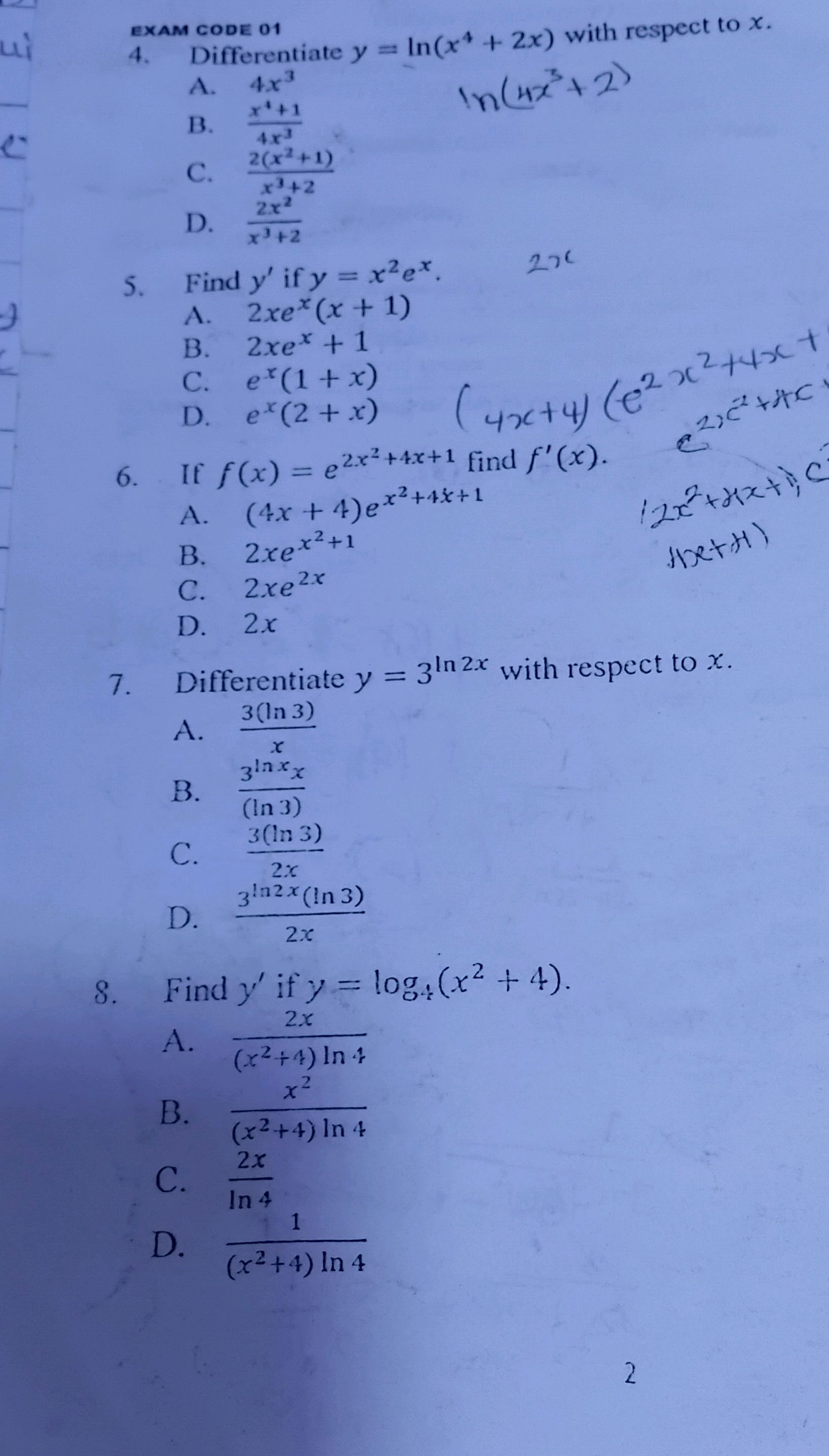 4. Differentiate $y = (x^4 + 2x)$ with | StudyX