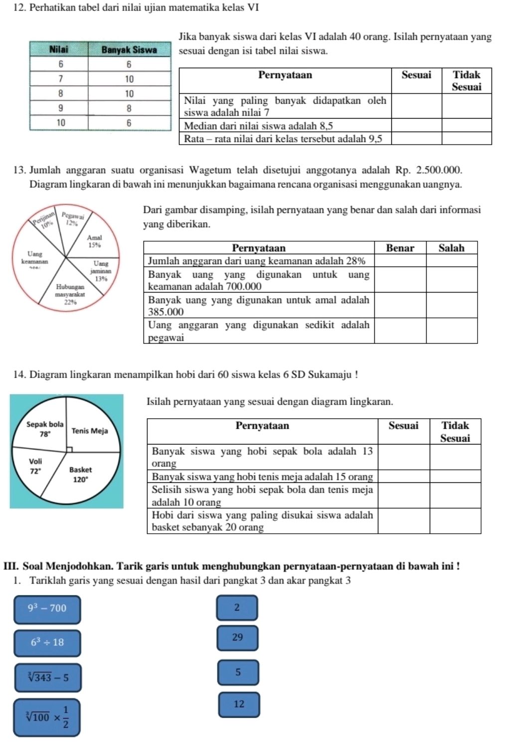 12. Perhatikan tabel dari nilai ujian | StudyX