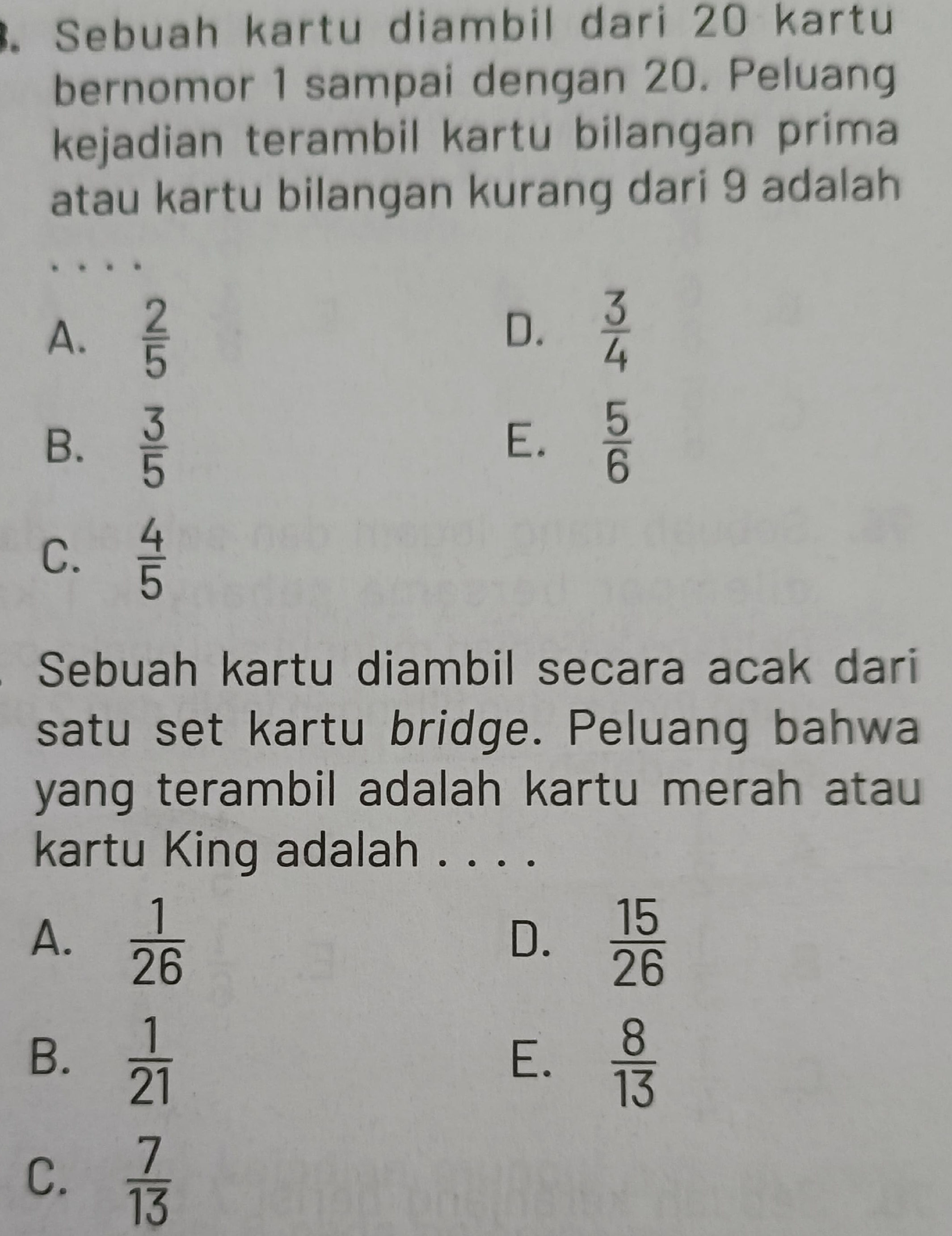 3. Sebuah kartu diambil dari 20 kartu | StudyX