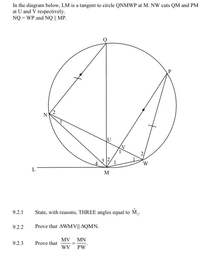 In the diagram below, LM is a tangent to | StudyX