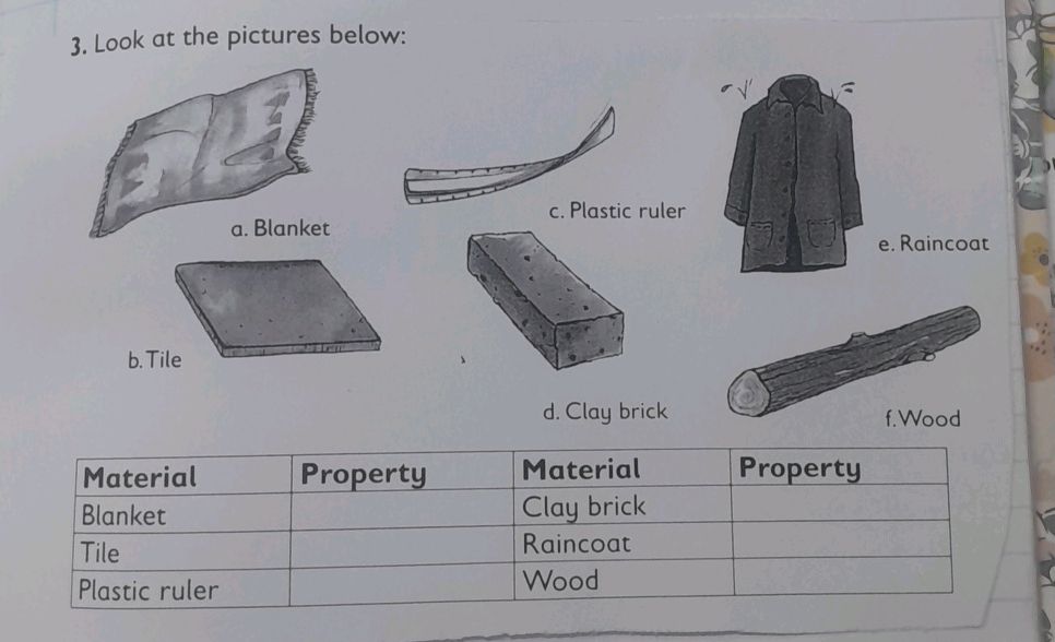 3. Look at the pictures below: | Material | StudyX