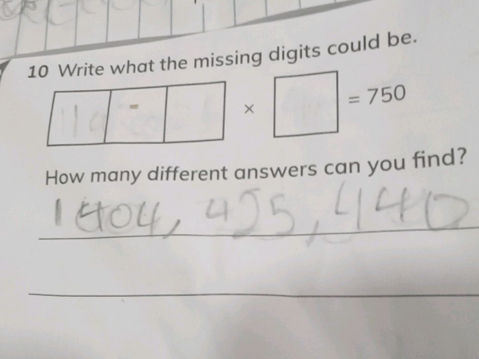 10 Write what the missing digits could be. | StudyX
