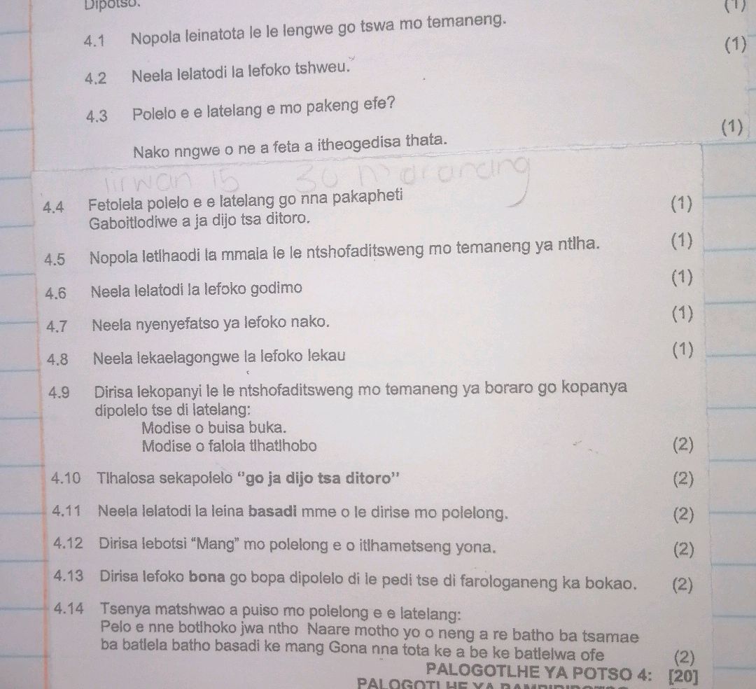 4.1 Nopola leinatota le le lengwe go tswa mo | StudyX
