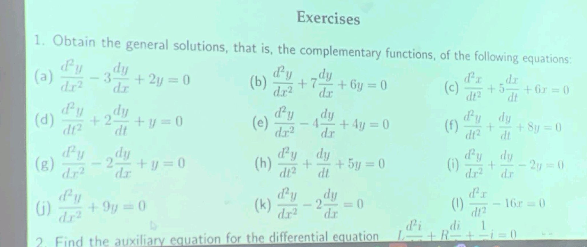 1. Obtain the general solutions, that is, | StudyX