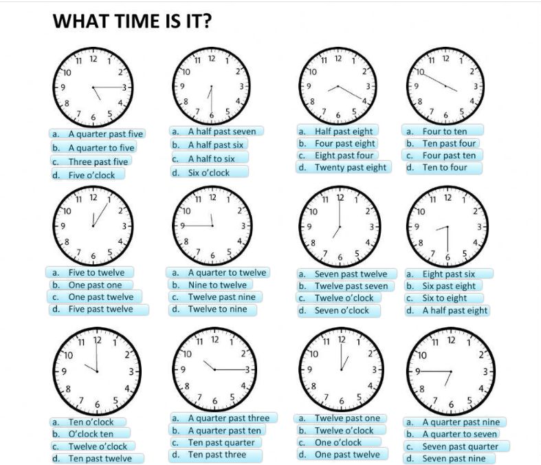 WHAT TIME IS IT? Each set of options | StudyX