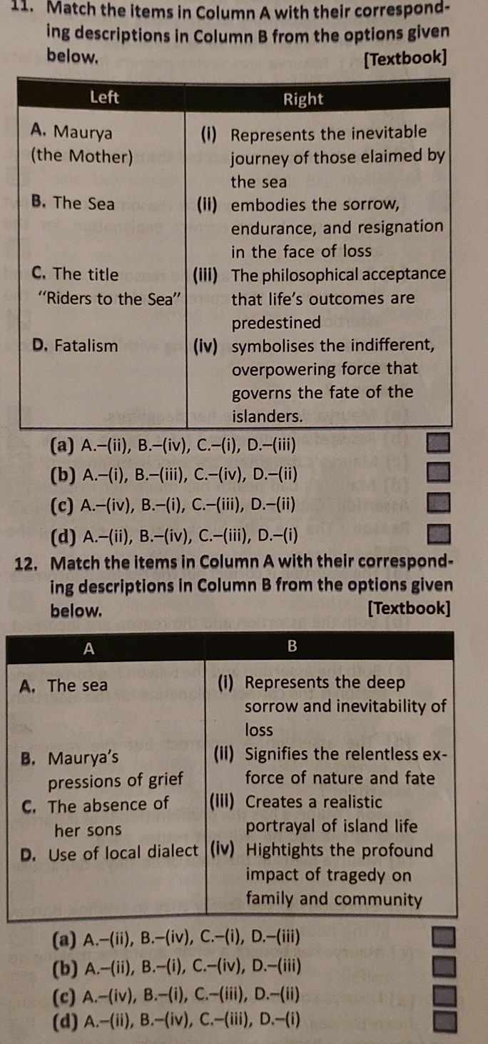 11. Match the items in Column A with their | StudyX