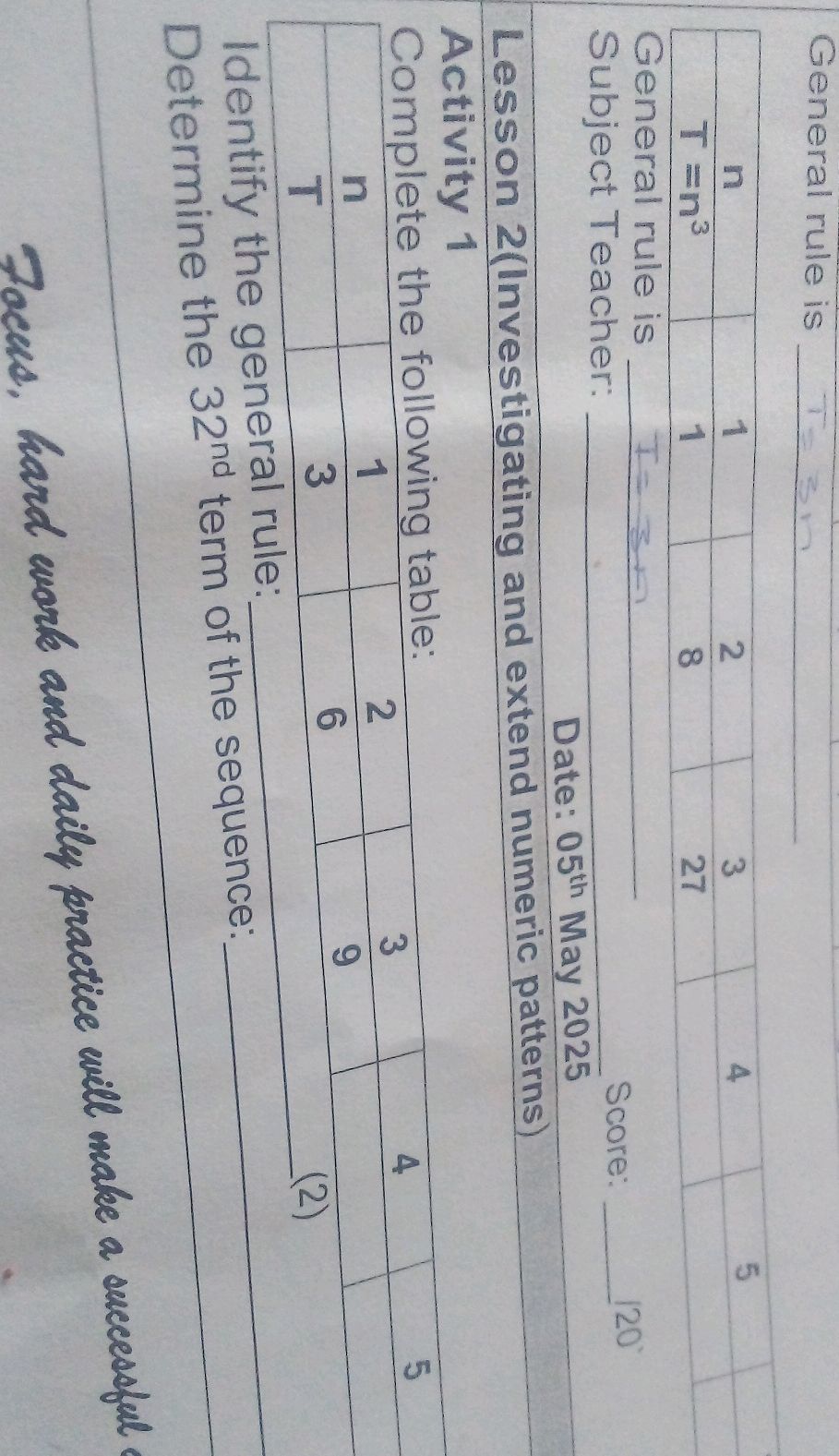Complete the following table: n | T -- | -- | StudyX