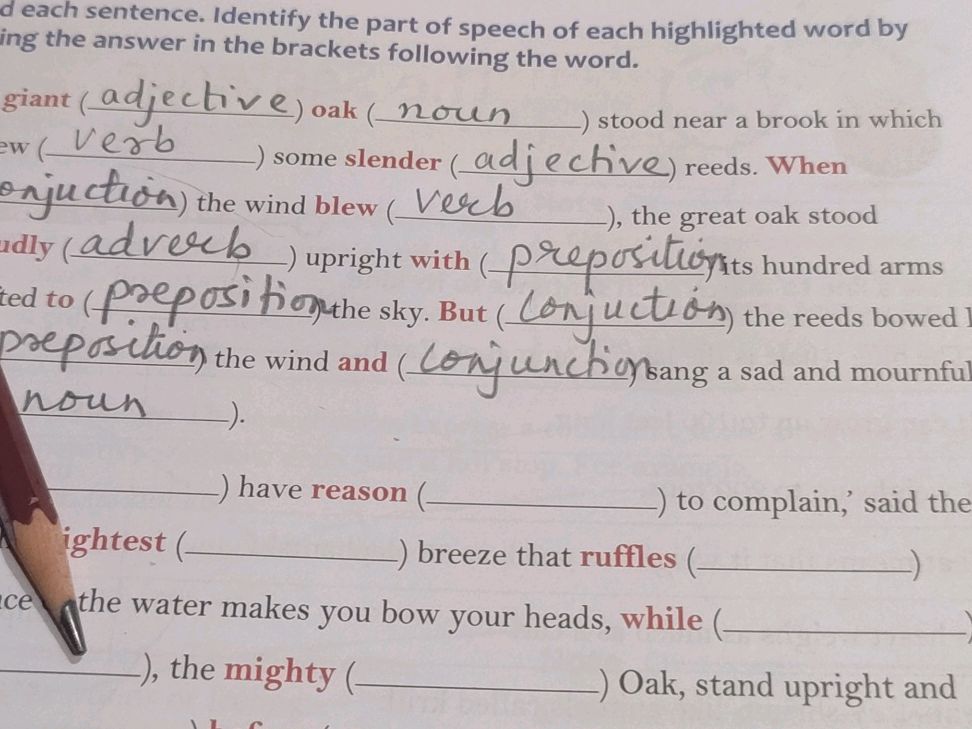 Identify the part of speech of each | StudyX