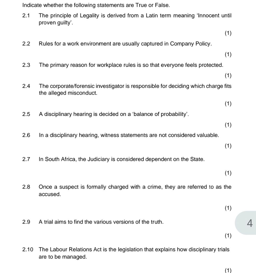 Indicate whether the following statements | StudyX