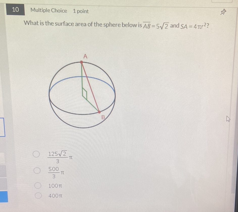 What is the surface area of the sphere below | StudyX