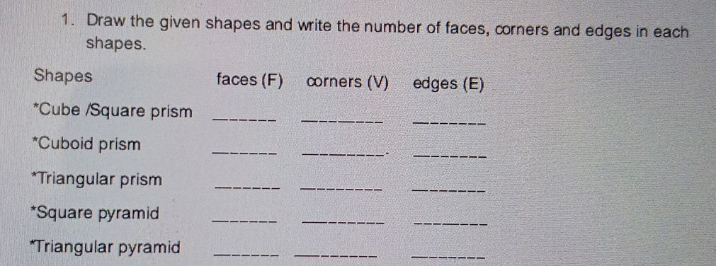 1. Draw the given shapes and write the | StudyX