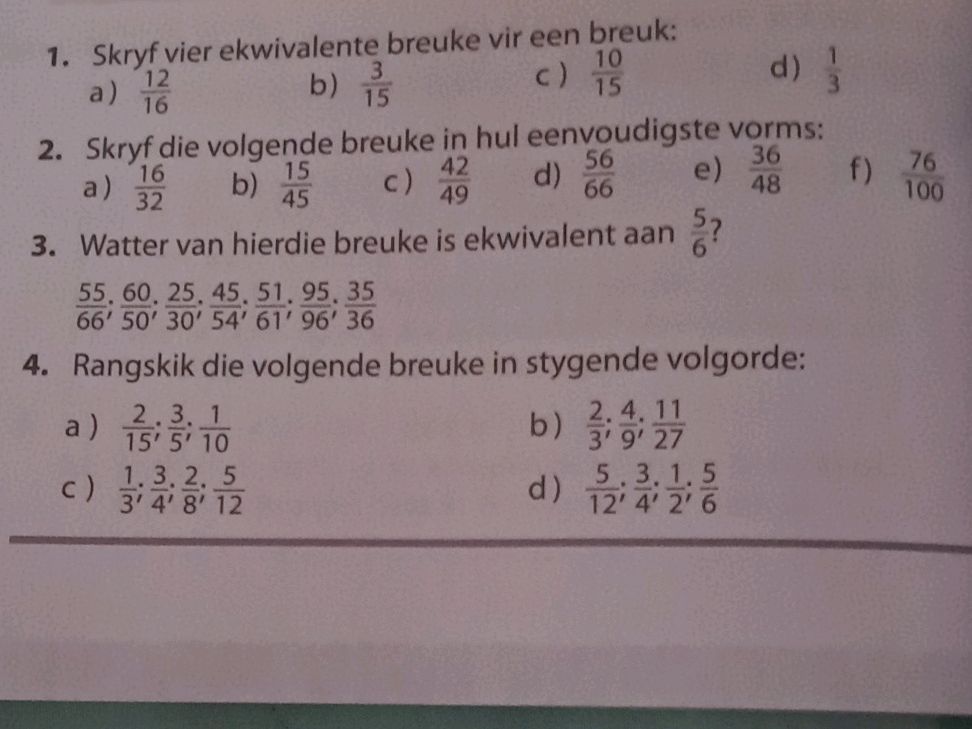 1. Skryf vier ekwivalente breuke vir een | StudyX