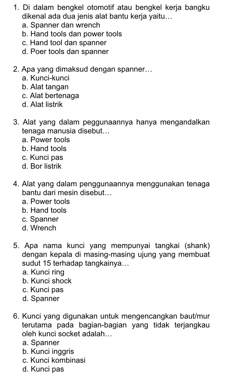 1. Di dalam bengkel otomotif atau bengkel | StudyX