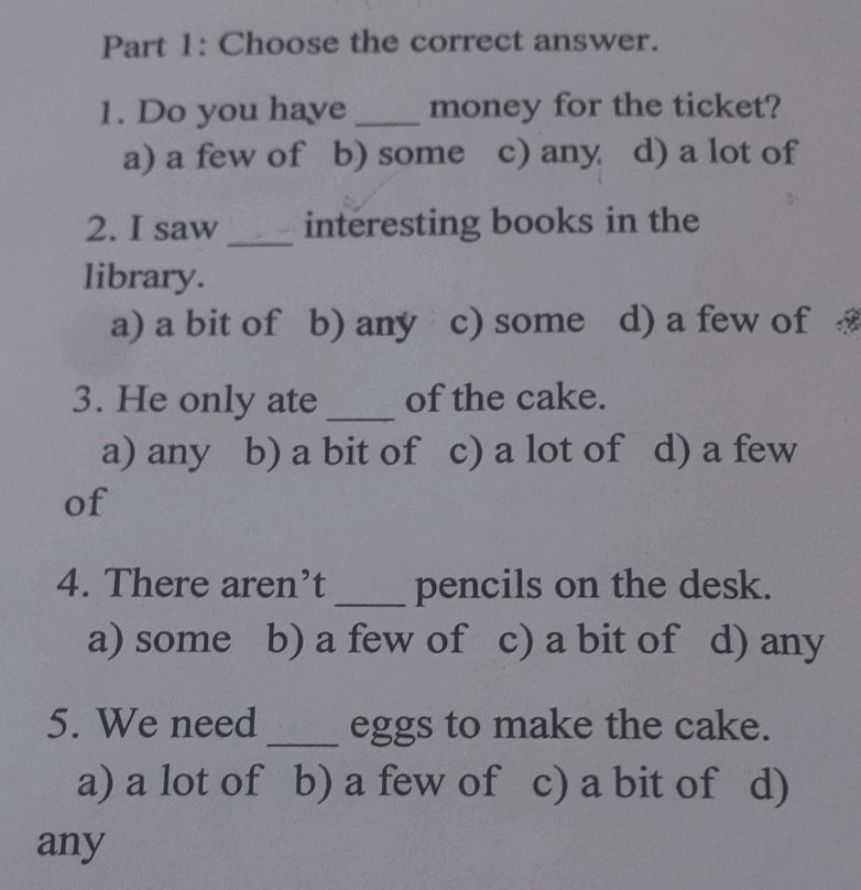 Part 1: Choose the correct answer. 1. Do | StudyX
