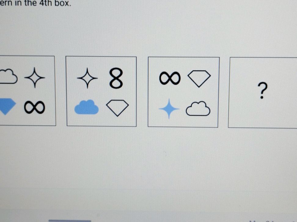 What is the pattern in the 4th box? Box 1: | StudyX