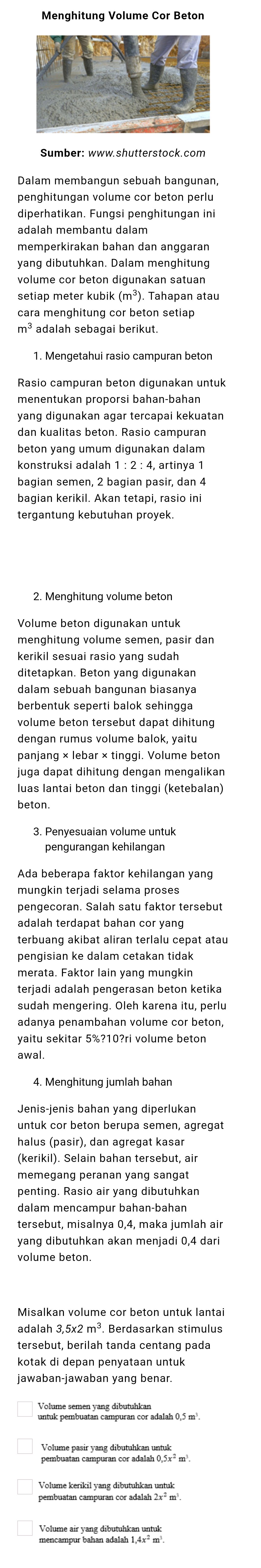 Misalkan volume cor beton untuk lantai | StudyX