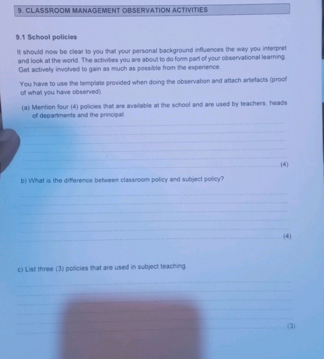 9. CLASSROOM MANAGEMENT OBSERVATION | StudyX