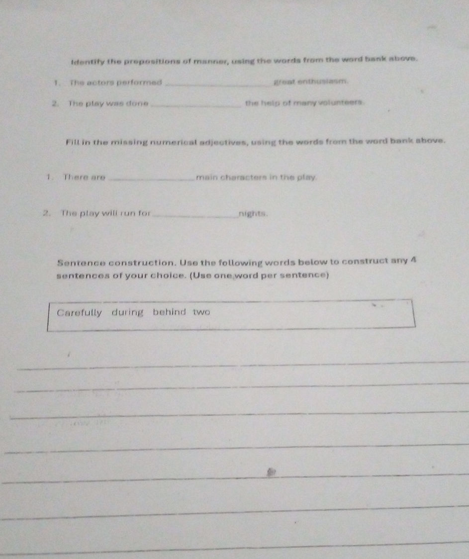 Identify the prepositions of manner, using | StudyX