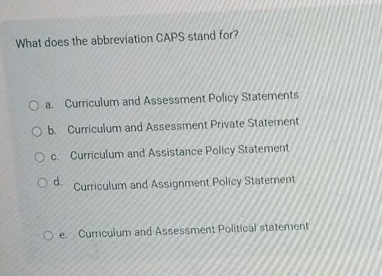 What does the abbreviation CAPS stand for? | StudyX