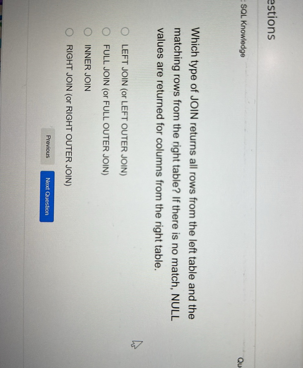 Which type of JOIN returns all rows from the | StudyX