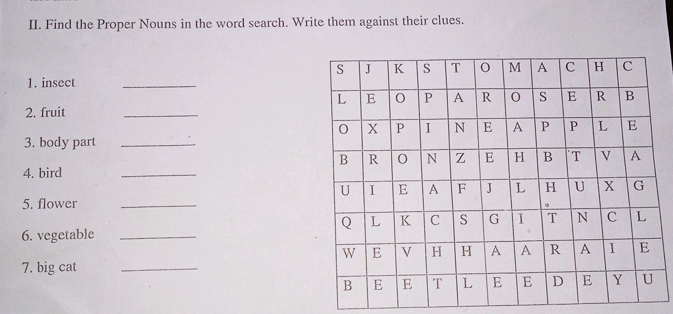 II. Find the Proper Nouns in the word | StudyX