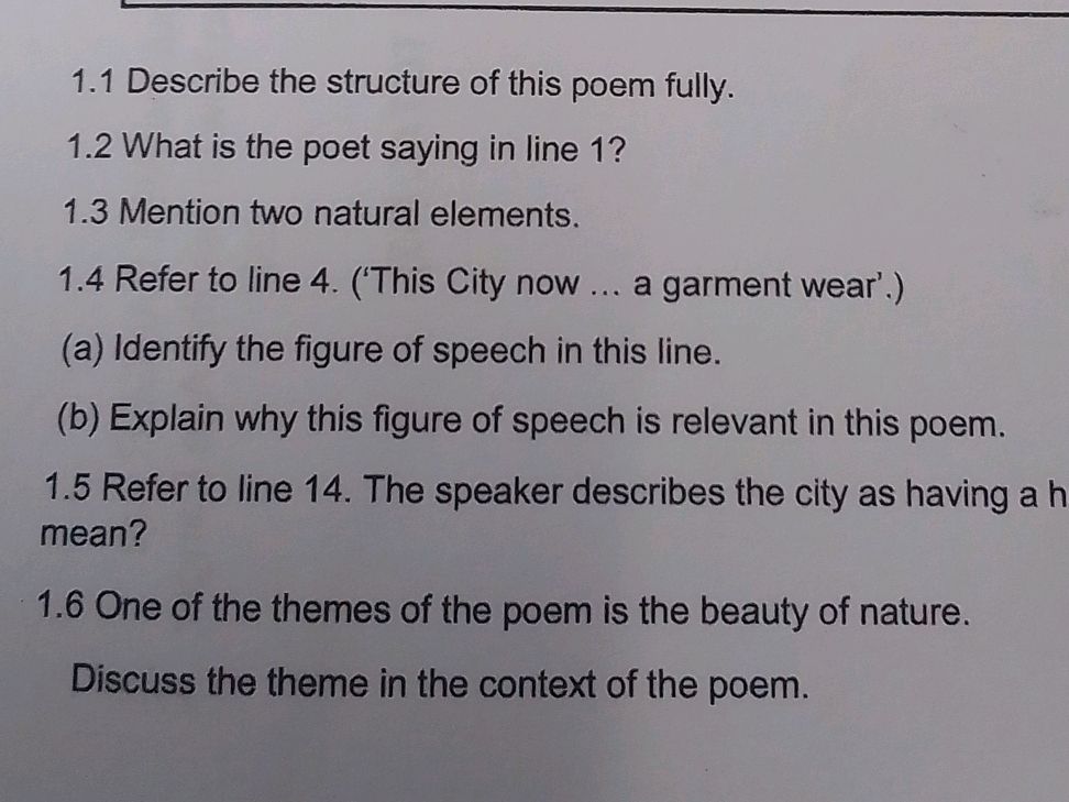 1.1 Describe the structure of this poem | StudyX
