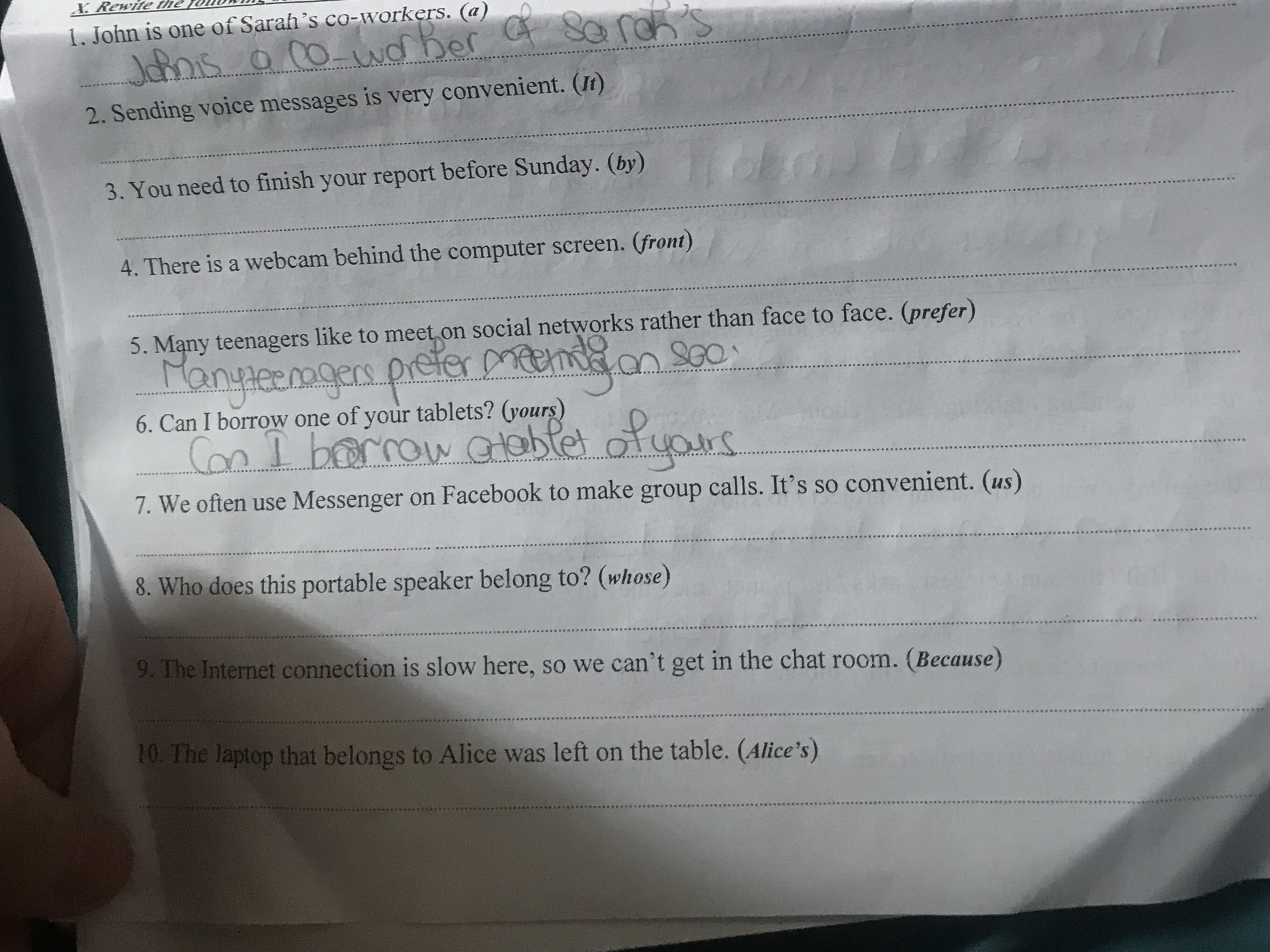 X. Rewrite the following sentences. 1. John | StudyX