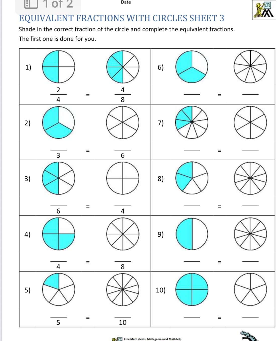 Shade in the correct fraction of the circle | StudyX