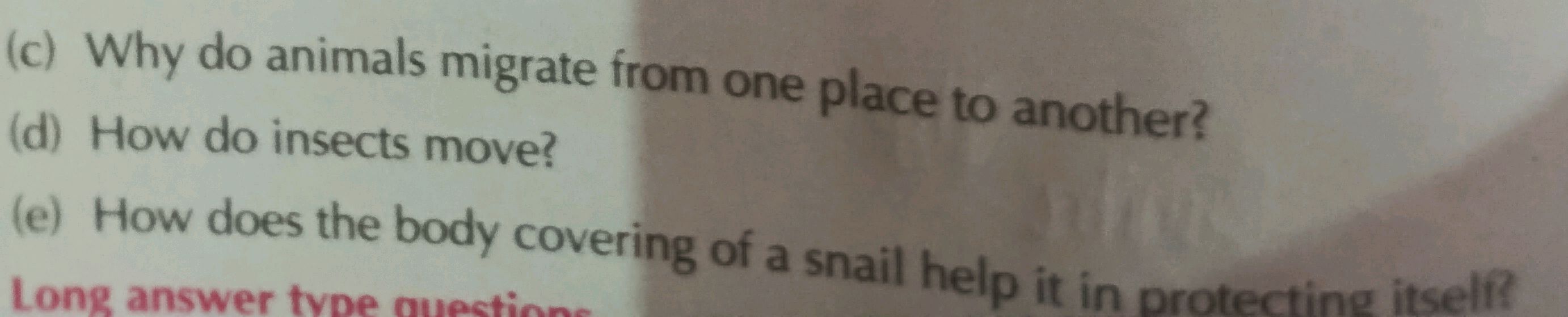 (c) Why do animals migrate from one place to | StudyX