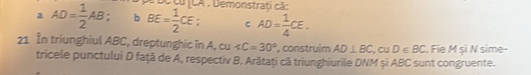 a. $AD = {1}{2}AB$; b. $BE = {1}{2}CE$; | StudyX