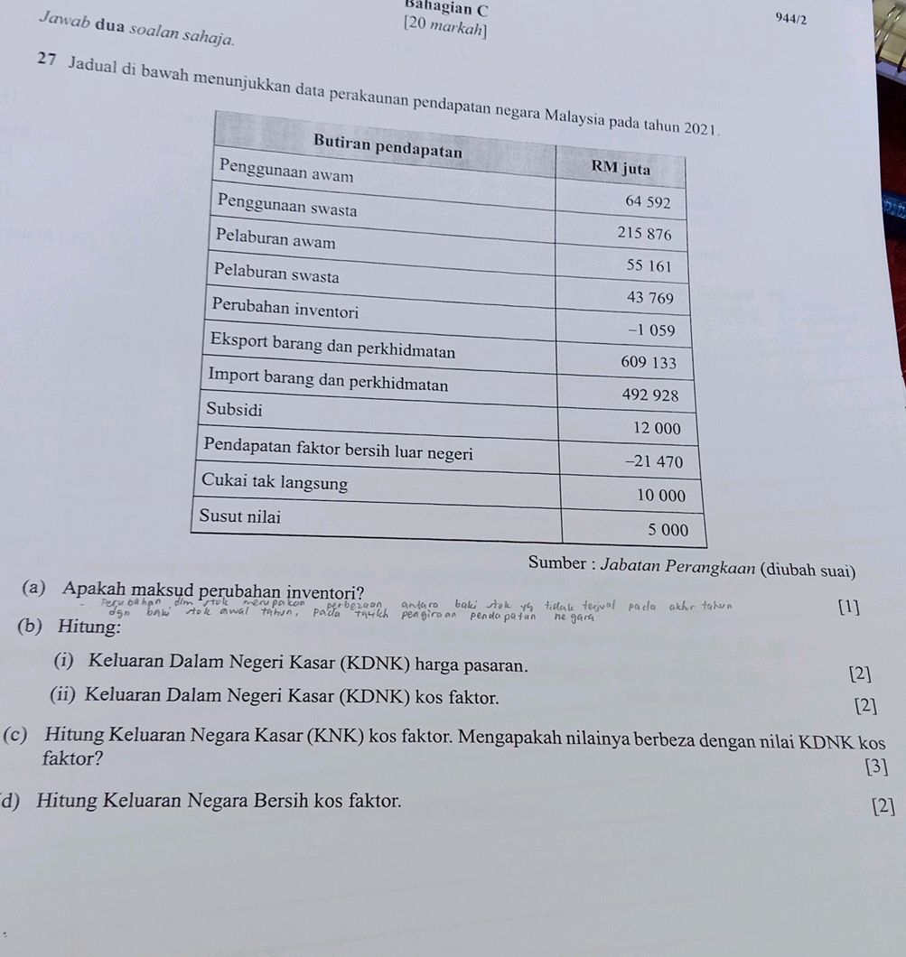 27 Jadual di bawah menunjukkan data | StudyX