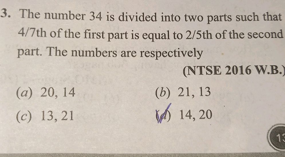 3. The number 34 is divided into two parts | StudyX