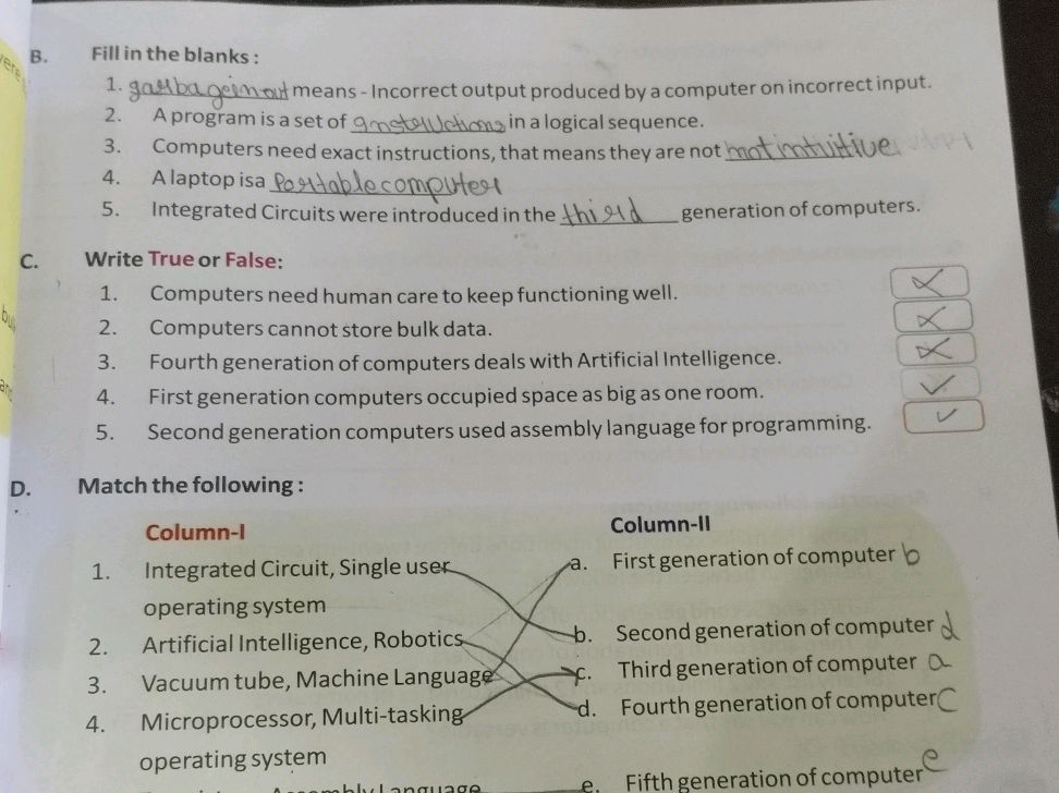B. Fill in the blanks: 1. garbage in out | StudyX