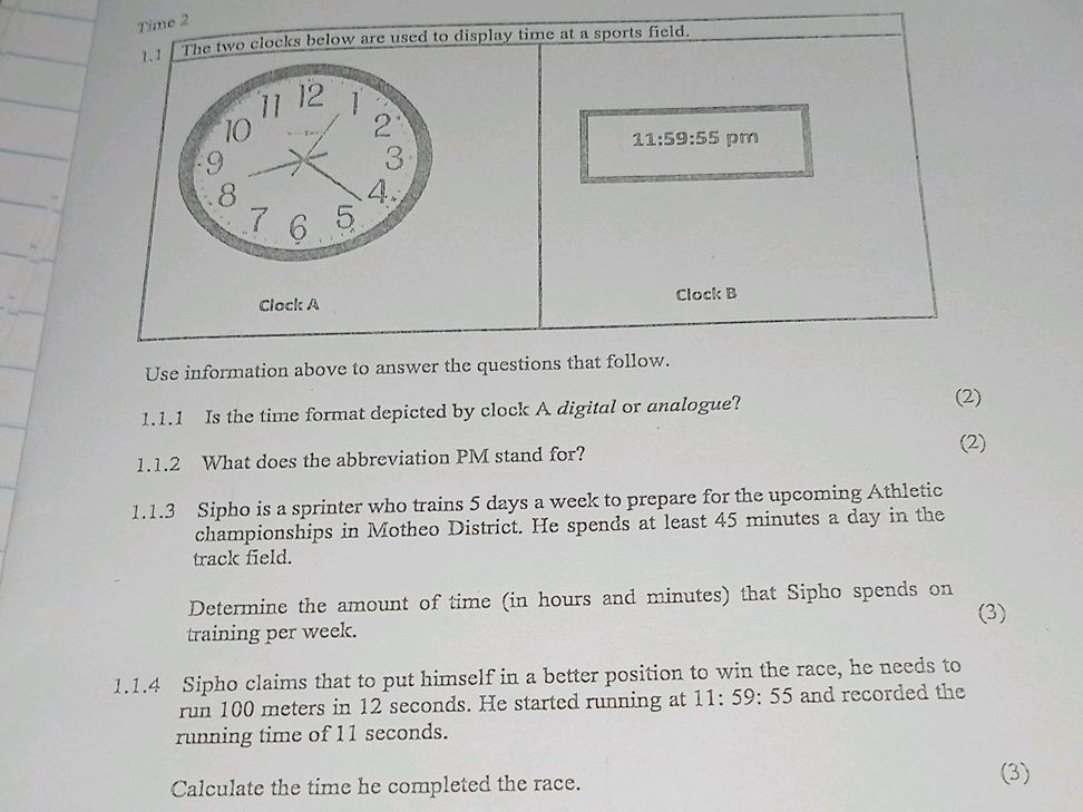 1.1 The two clocks below are used to display | StudyX