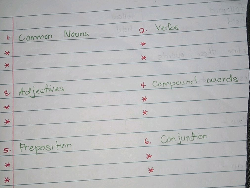 1. Common Nouns * * 2. Verbs * * 3. | StudyX