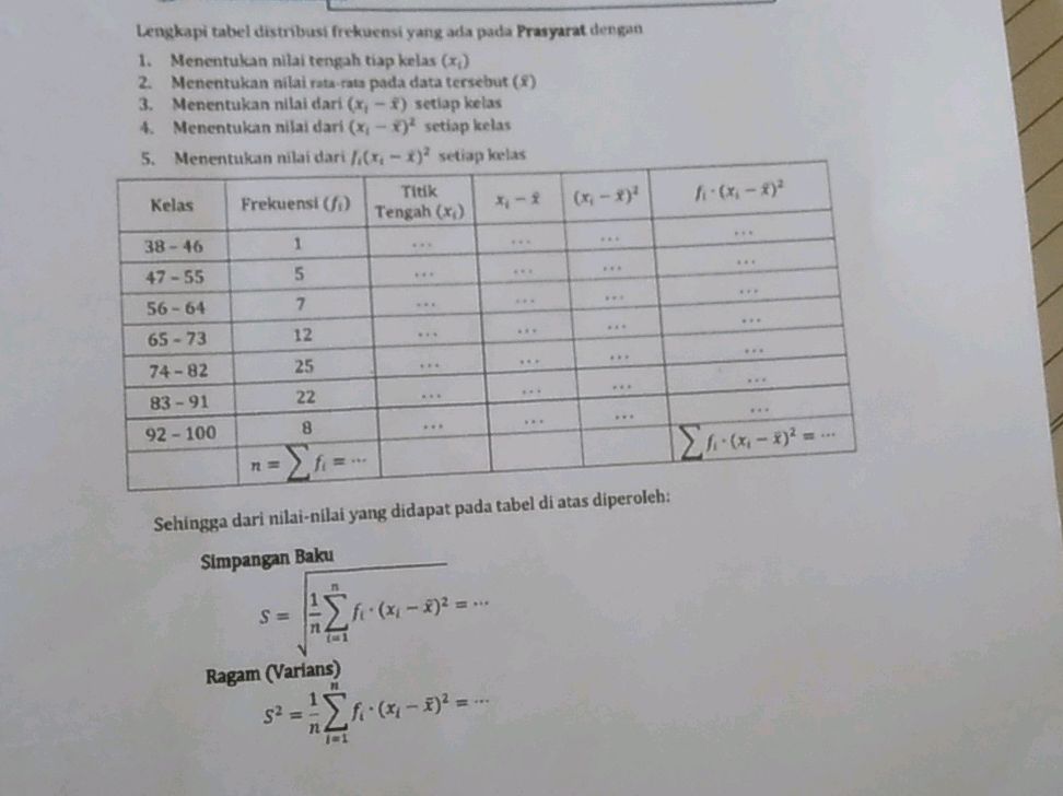 Lengkapi tabel distribusi frekuensi yang ada | StudyX