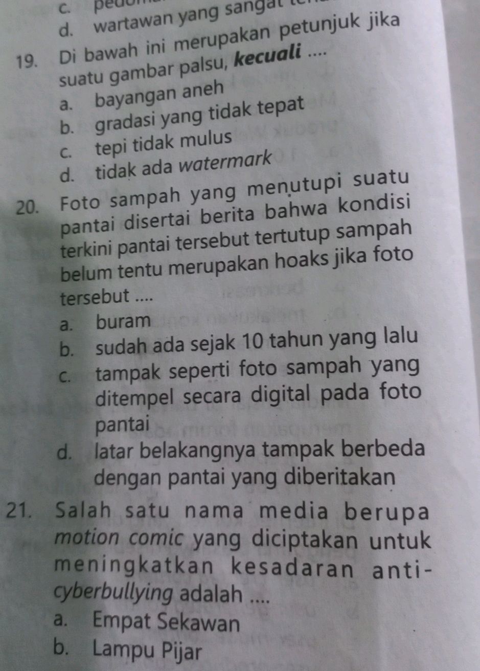 19. Di bawah ini merupakan petunjuk jika | StudyX