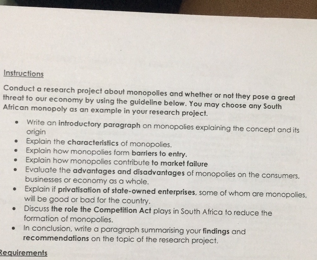 Conduct a research project about monopolies | StudyX