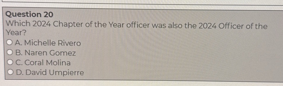 Question 20 Which 2024 Chapter of the Year
