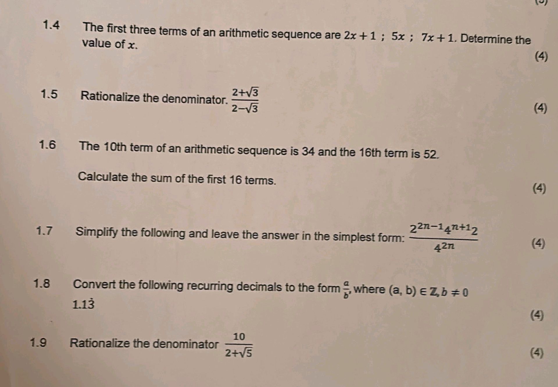 1.4 The first three terms of an arithmetic | StudyX