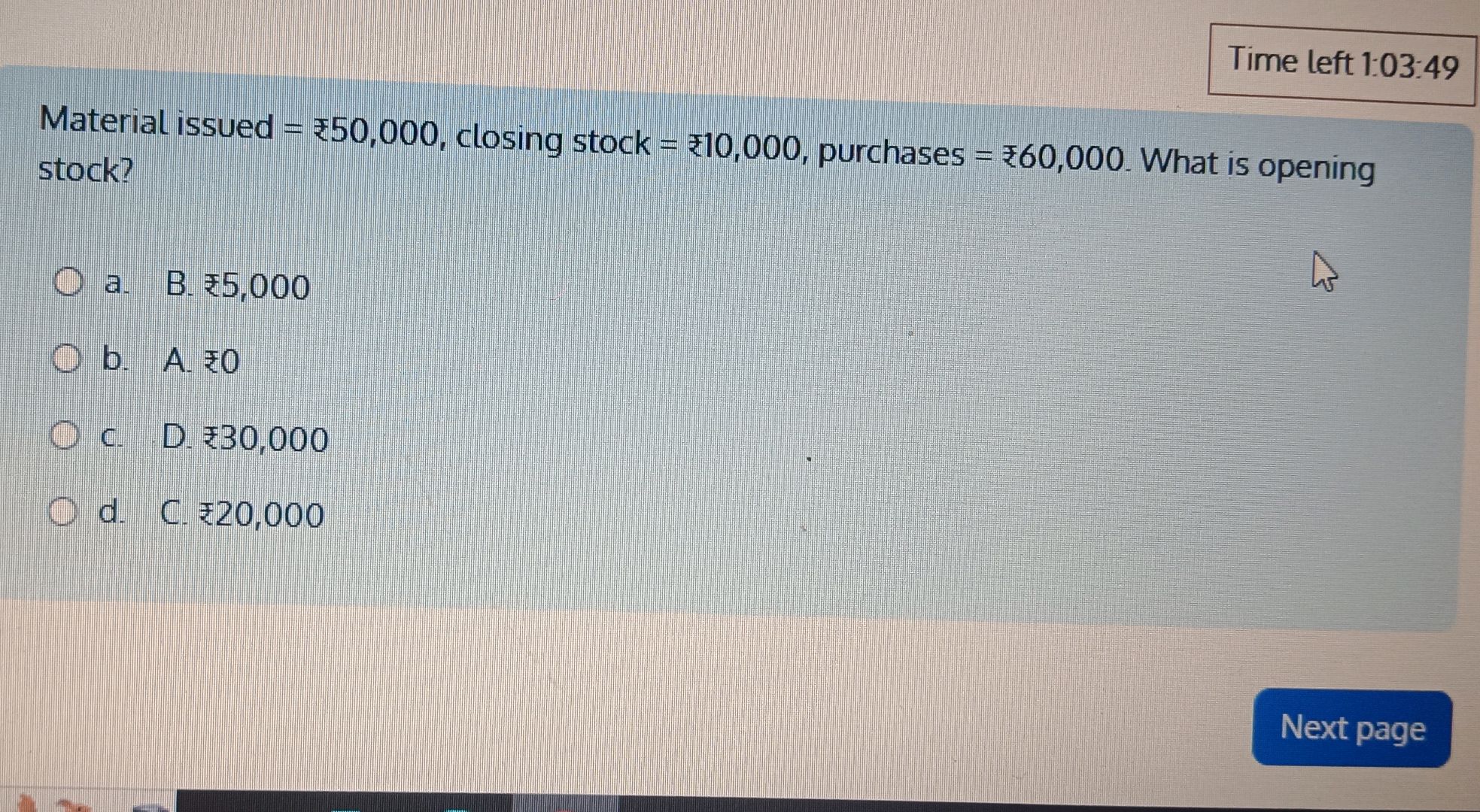 Material issued = ₹50,000, closing stock = | StudyX