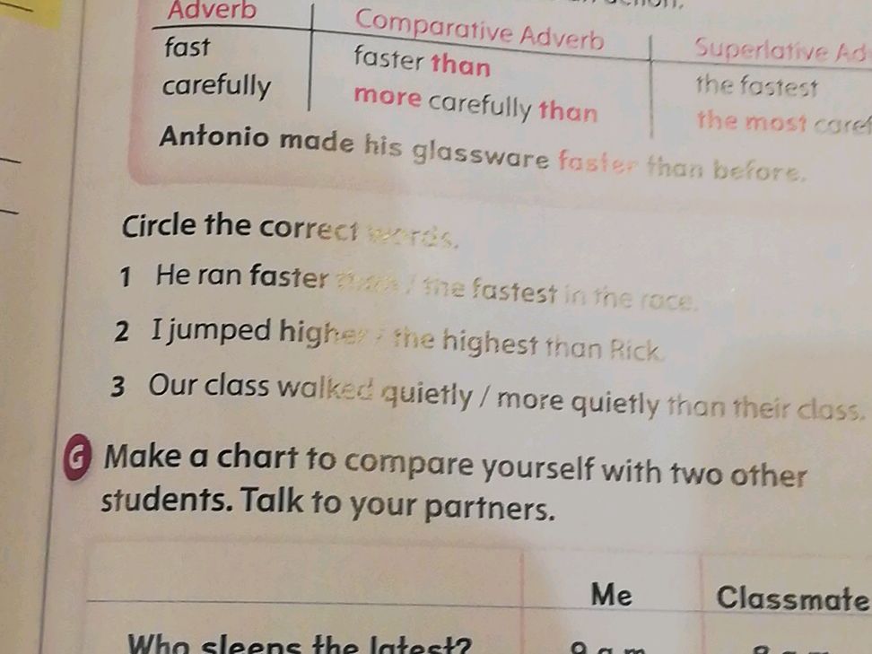 Circle the correct words. 1 He ran faster | StudyX