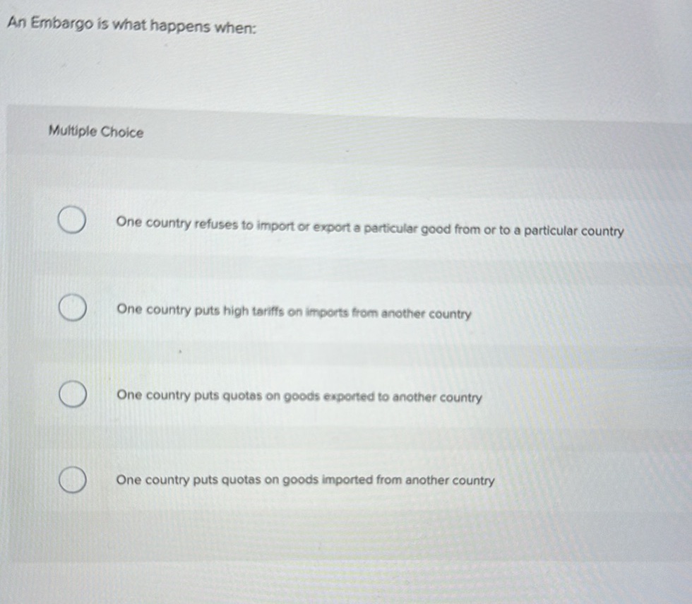 An Embargo is what happens when: Multiple | StudyX