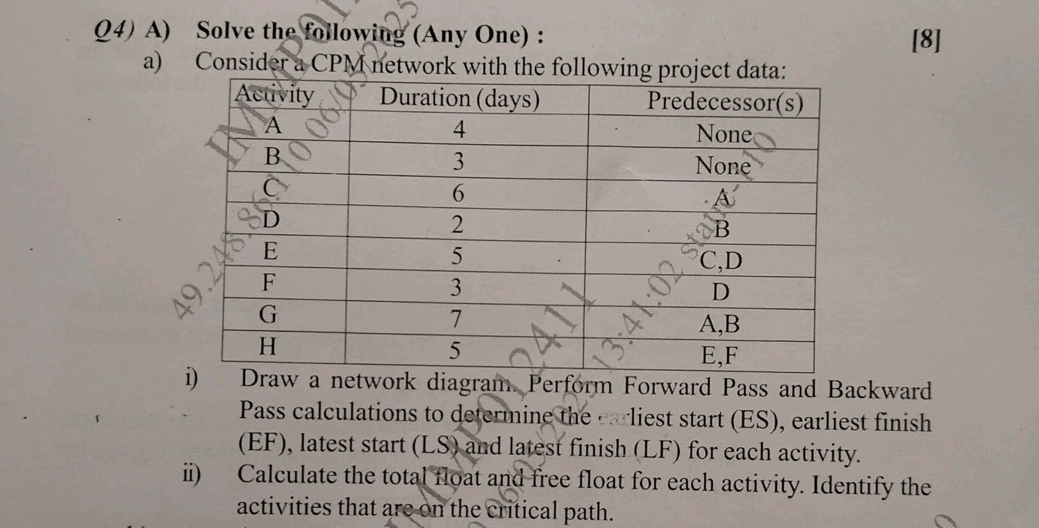 Q4) A) Solve the following (Any One) : a) | StudyX