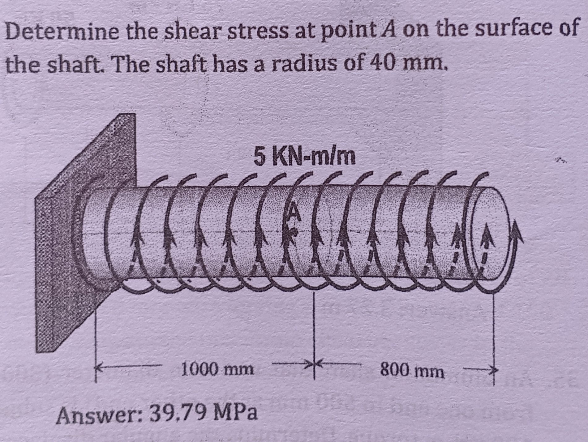 Determine the shear stress at point A on the | StudyX