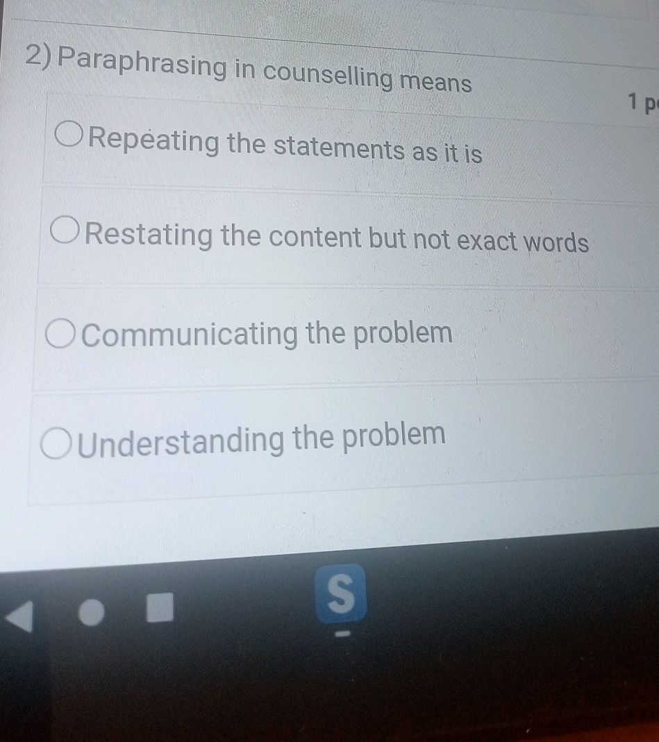 2) Paraphrasing in counselling means | StudyX